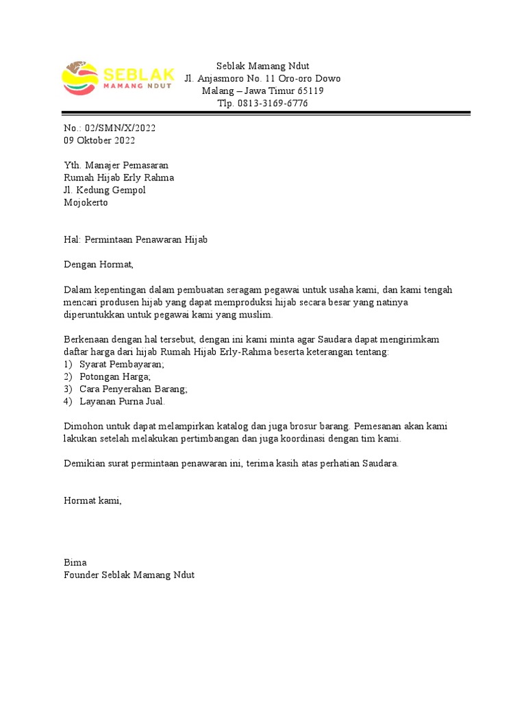 05 - Surat Penawaran - Daffa' Putri | PDF