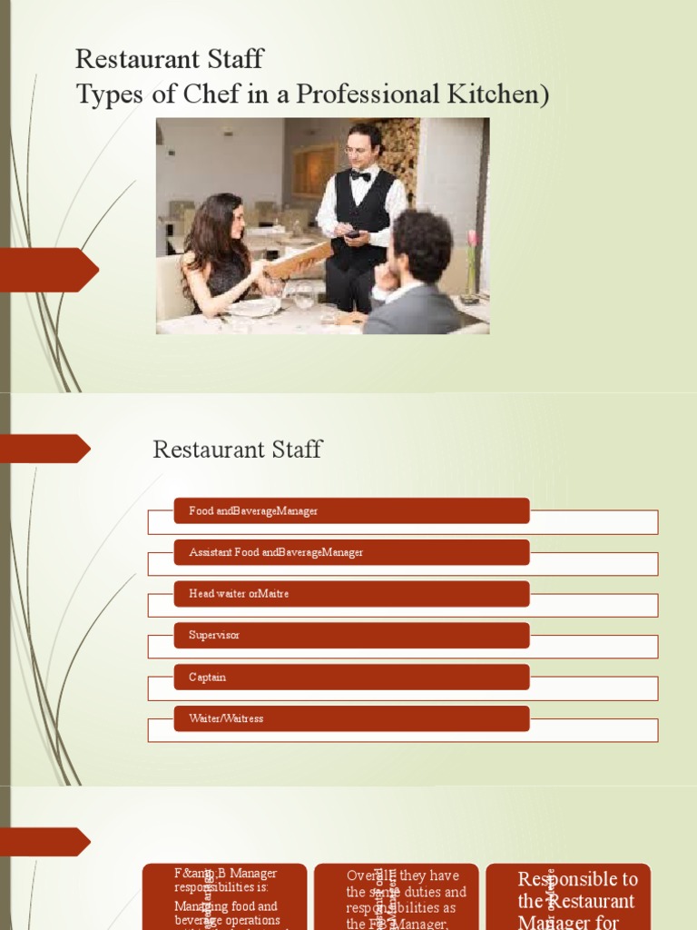Basic English For FB Service - Meeting 1A Restaurant Staff Types of ...