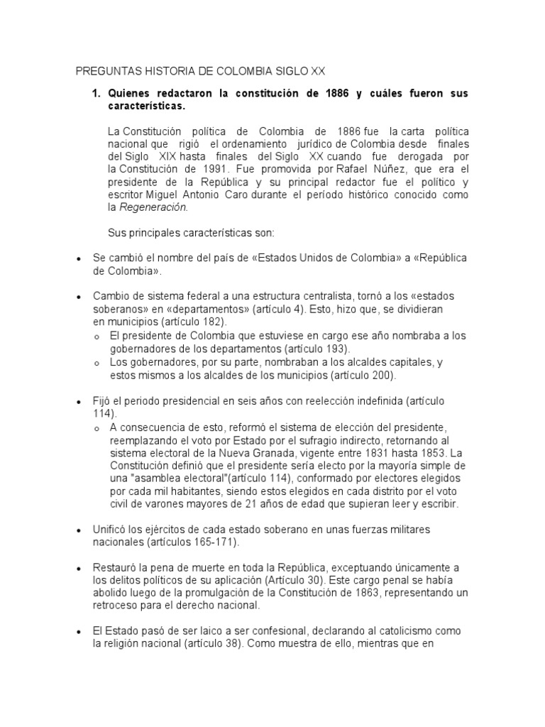 Preguntas Historia de Colombia Siglo Xx | PDF | Colombia | Gobierno