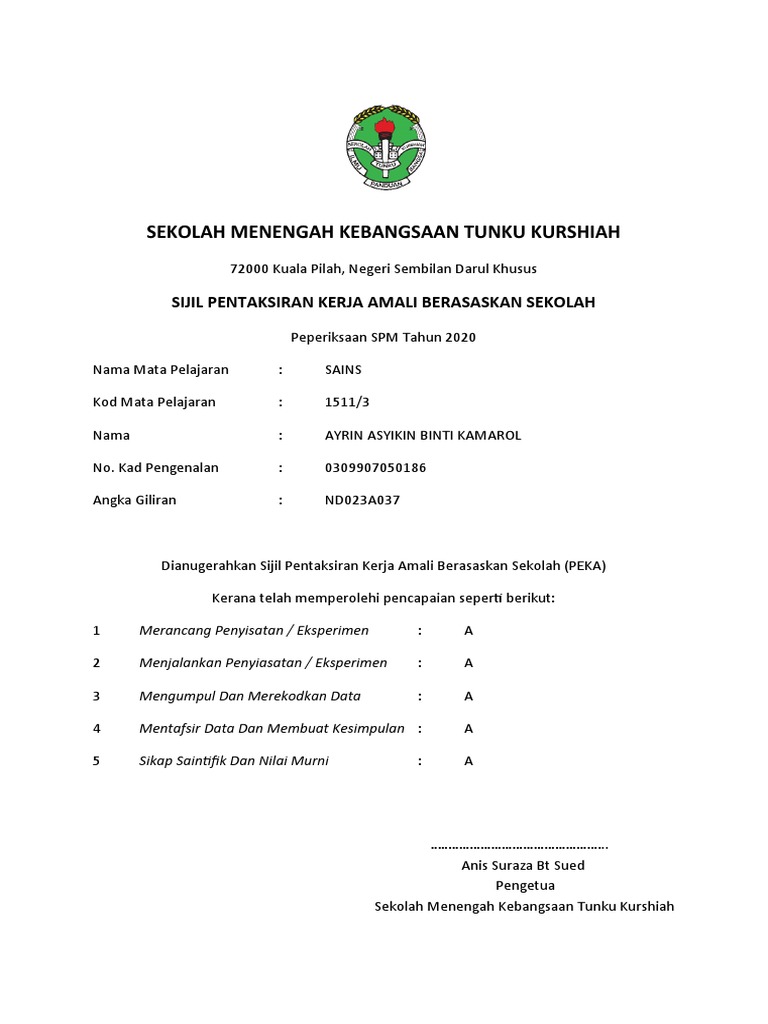 Sijil Peka Sains Ting. 5 | PDF