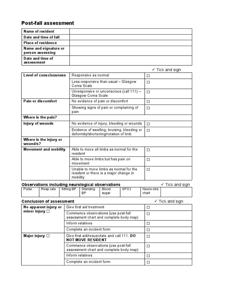 Post-Falls Assessment Form FCG Final | PDF | Coma | Causes Of Death