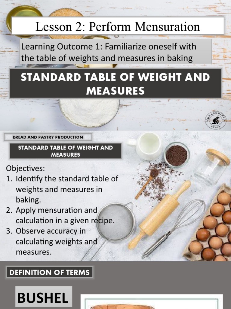 Lesson 2.1 Standard Table of Weights and Measure | PDF