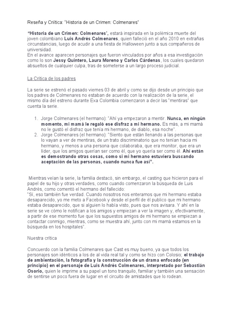 Crítica a "Historia de un Crimen: Colmenares" | PDF | Justicia | Crimen ...