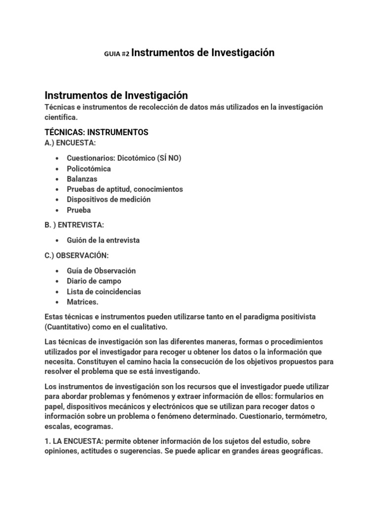 GUIA #2 Instrumentos de Investigación1 | PDF | Investigación cualitativa | Investigación ...