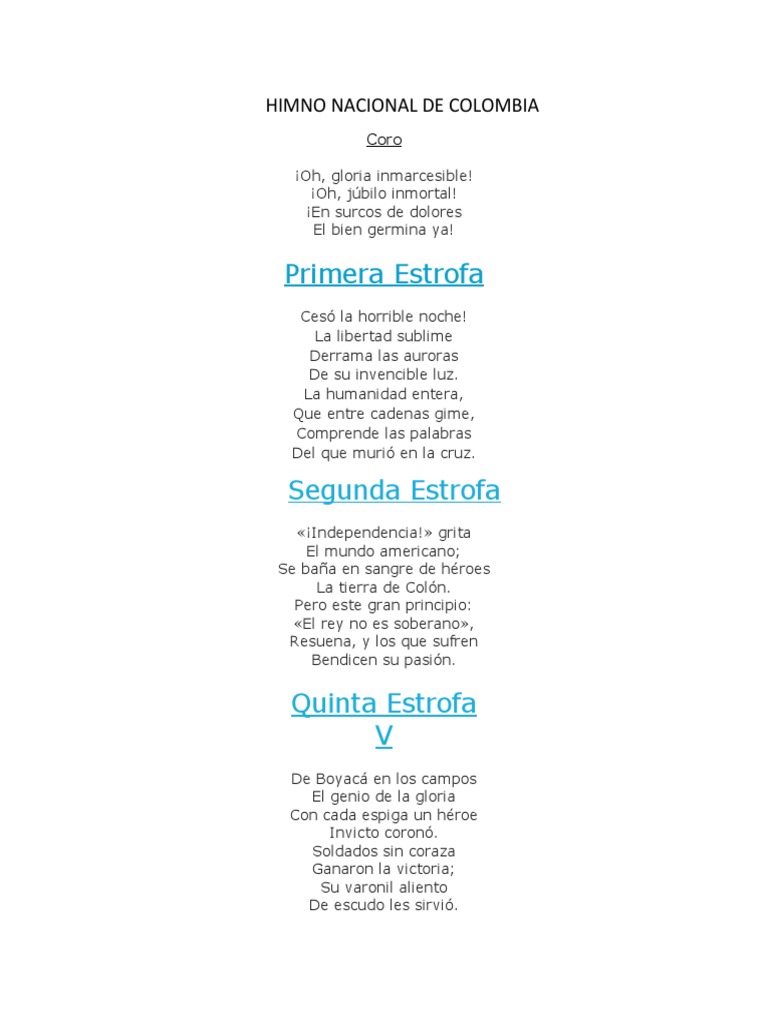 Himno Nacional de Colombia | PDF