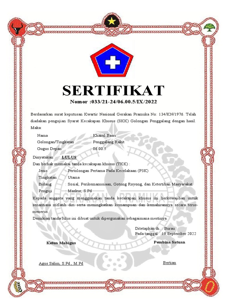 Sertifikat p3k Utama Pa | PDF