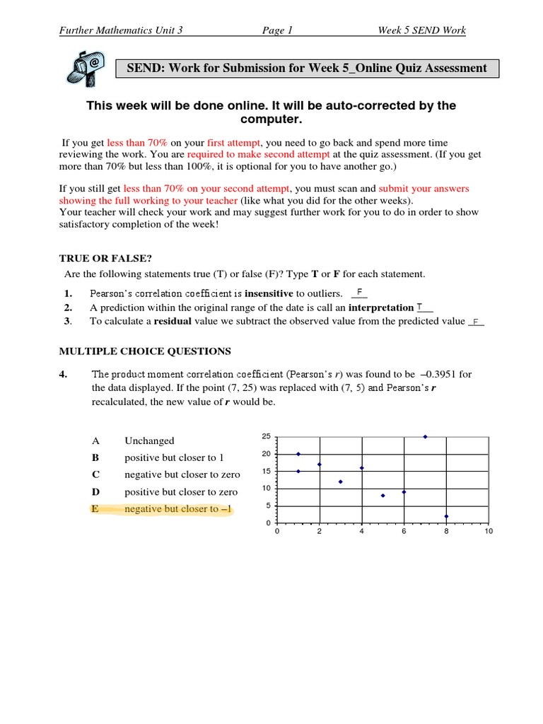 Further Mathematics Week 5 Online Quiz | PDF | Least Squares ...