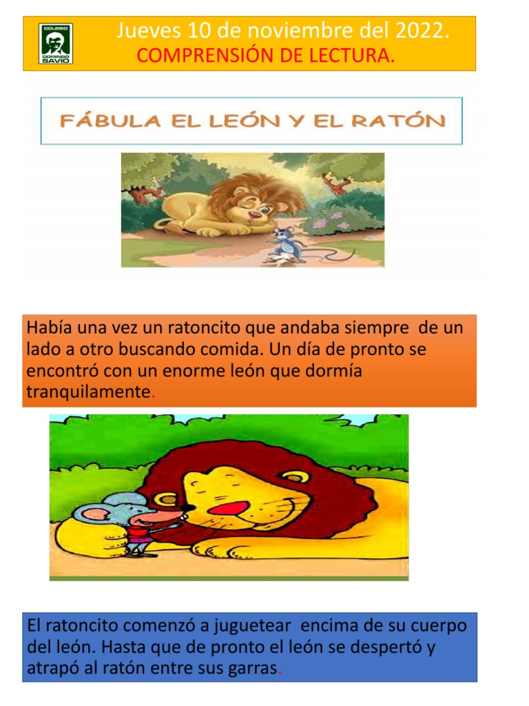 Fábula-El León y El Ratón. | PDF