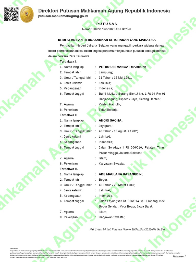 Putusan 30 Pid - Sus 2023 PN JKT - Sel 20230524093230 | PDF