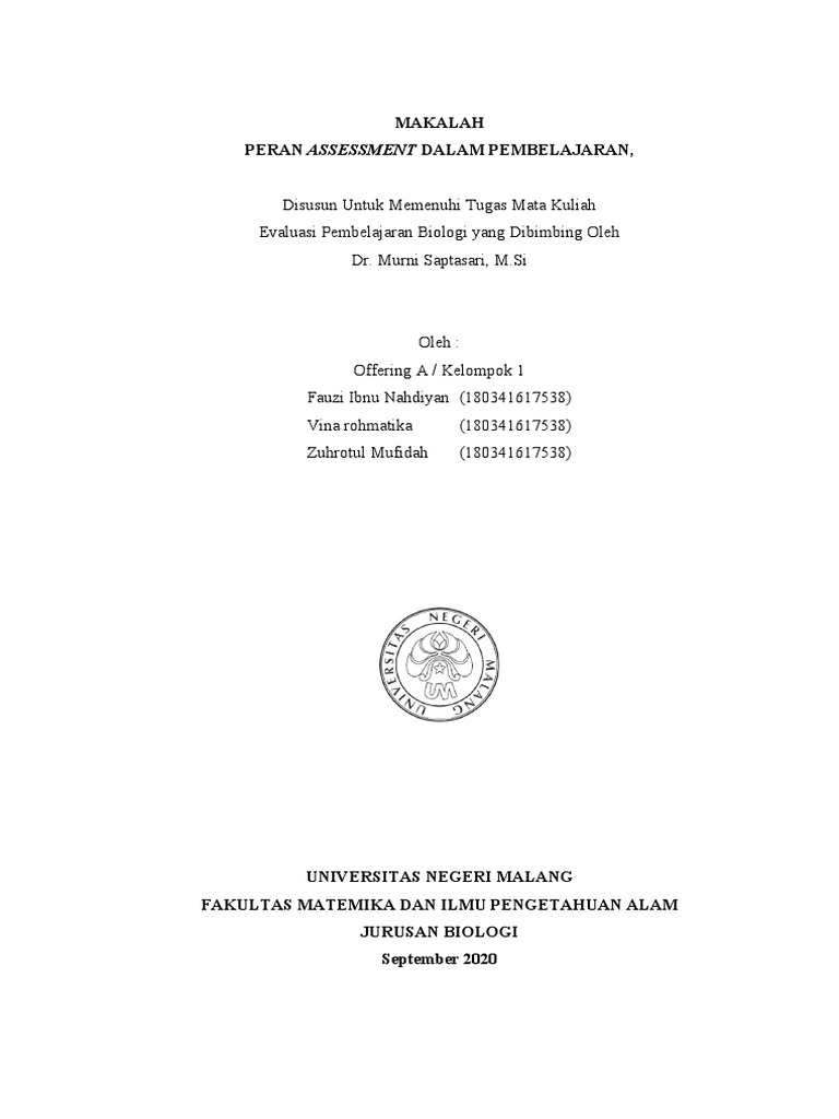 Makalah Peran Dan Jenis Assessment Dalam Pembelajaran | PDF | Kesehatan ...