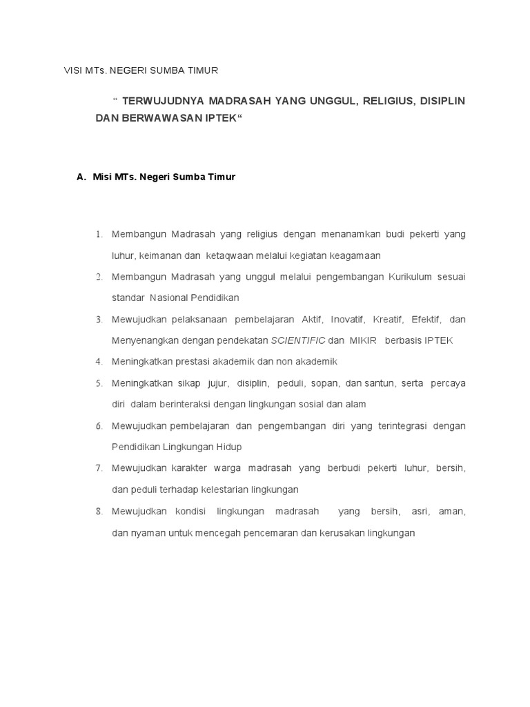 Visi Misi Mts Fiks | PDF