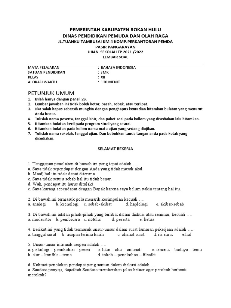 Soal Bindo KLS 12 | PDF