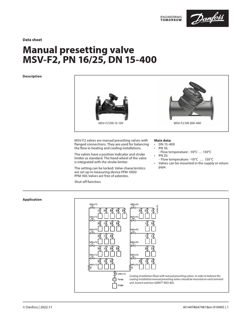 Danfoss MSV F2 Static Balancing | PDF | Valve | Coolant