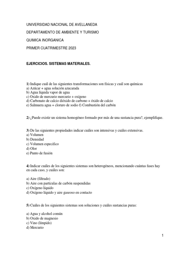 Sistemas materiales - Ejercicios | PDF