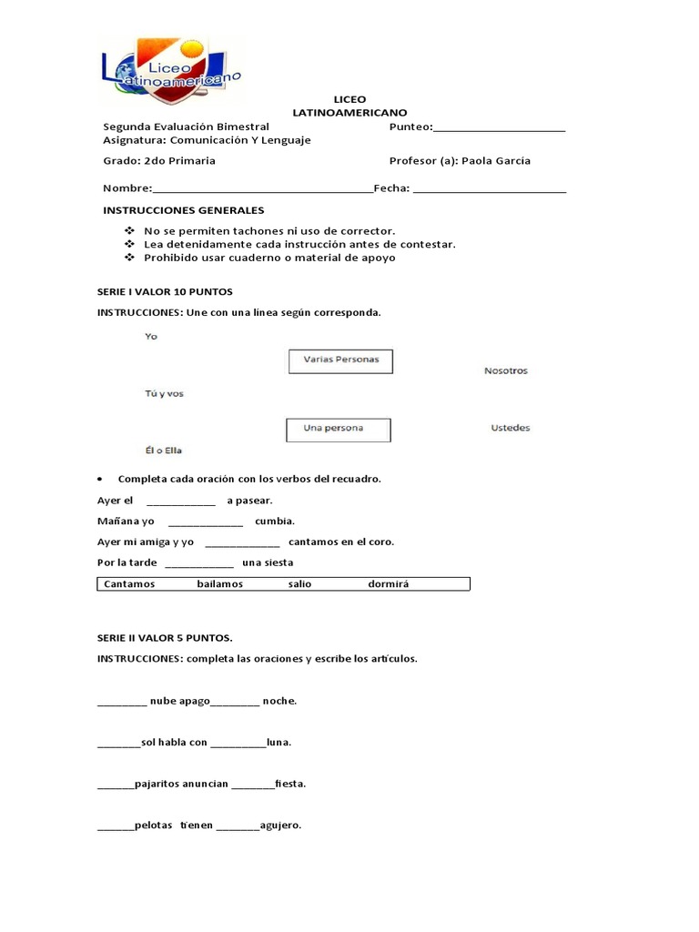 Examen de Lenguaje Segundo Primaria | PDF | Comunicación humana ...