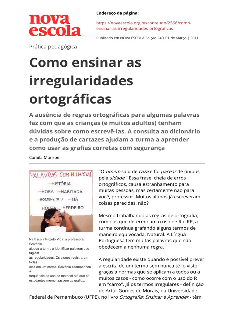 Ensinando Irregularidades Ortográficas | PDF | Escrita | Ortografia