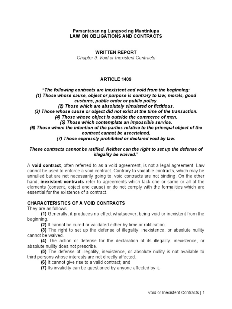 Law1 - Chap9 - Void or Inexistent Contracts | Download Free PDF ...