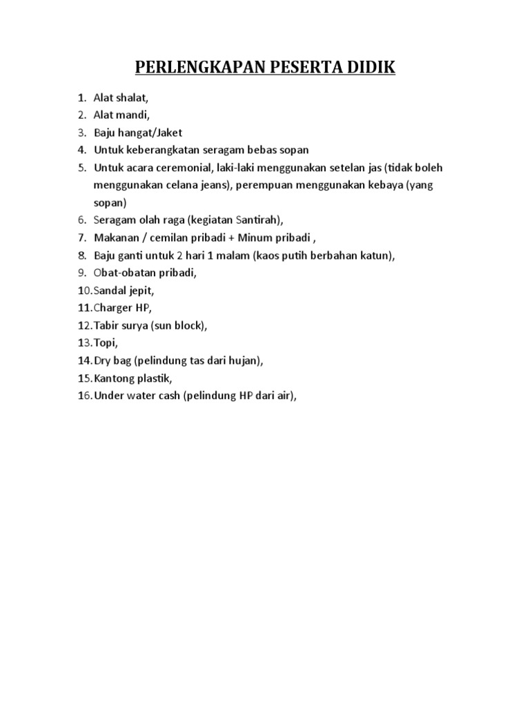 Perlengkapan Peserta Didik | PDF