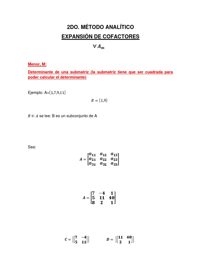 MATRICES (Método de Expansión Por Cofactores) 2021 | PDF | Determinante ...