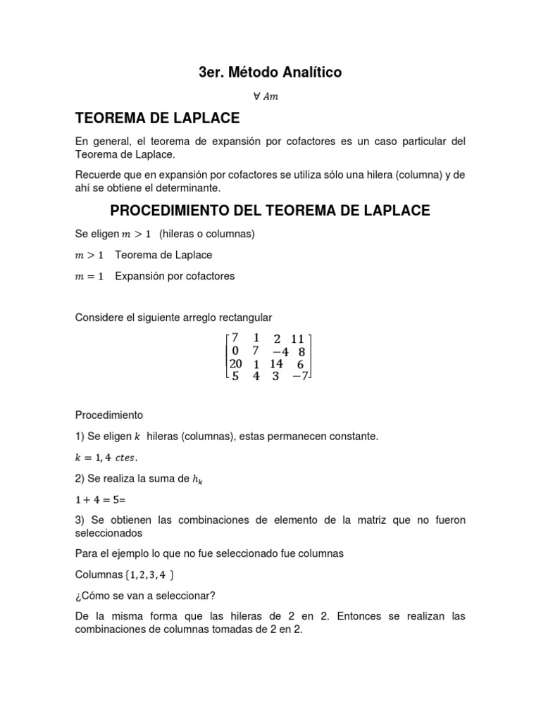 MATRICES (Teorema de Laplace) 2021 | PDF | Objetos matemáticos ...