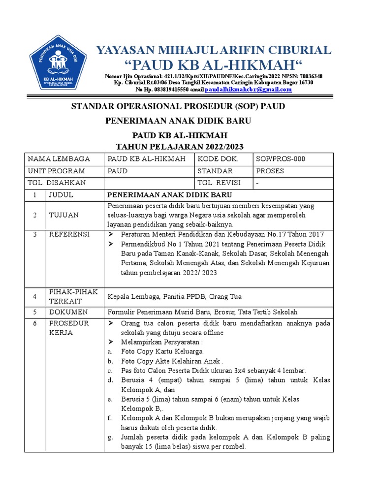 Sop Penerimaan Siswa Baru | PDF