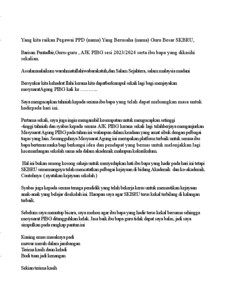 Teks Ucapan YDP PIBG | PDF