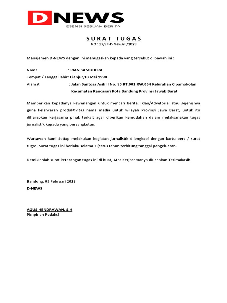 Surat Tugas Jurnalistik | PDF