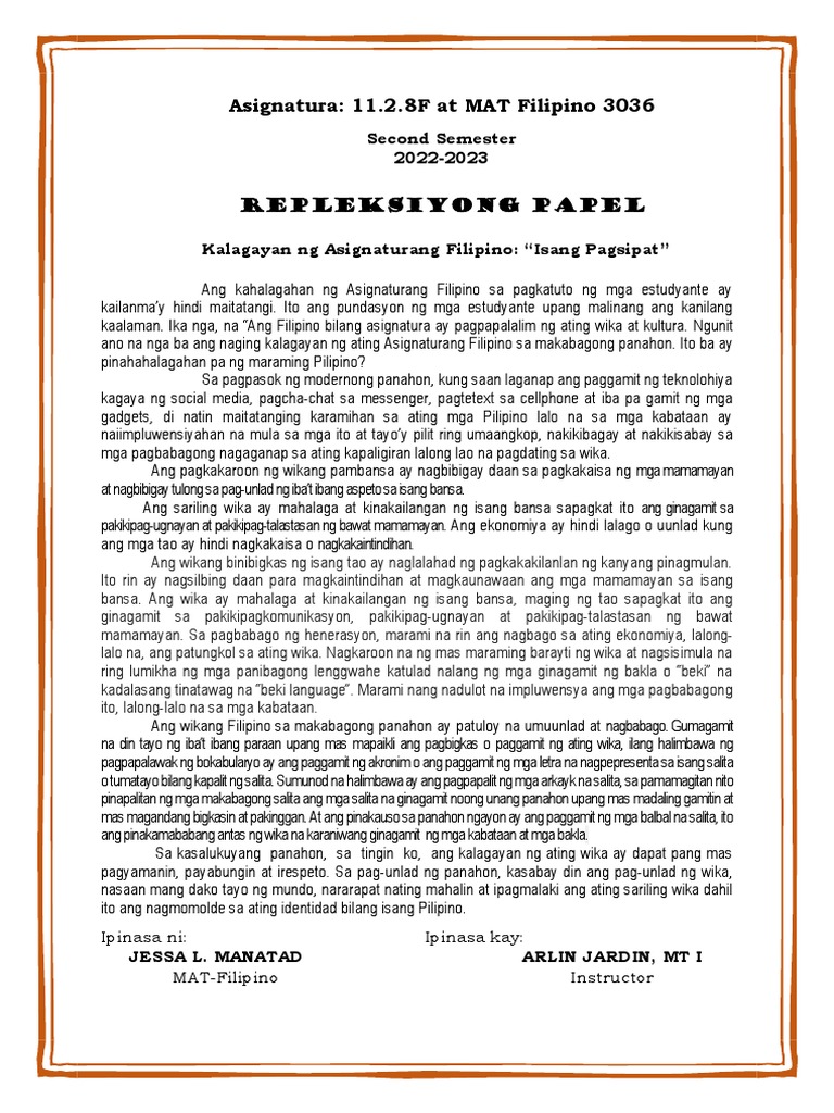 Repleksiyong Papel | PDF