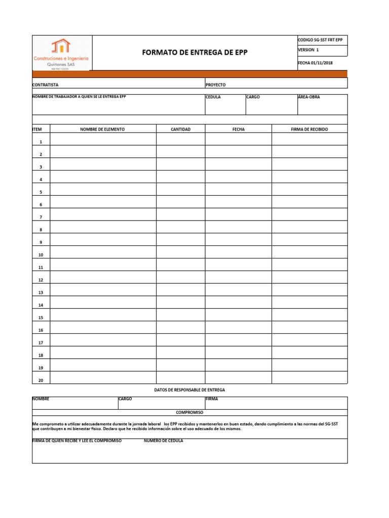 Formato de Entrega de Epp | PDF