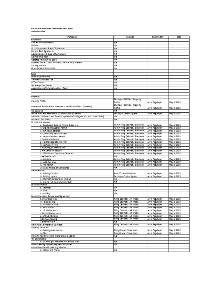 Property Manager Turnover Guide | PDF | Deed | Business