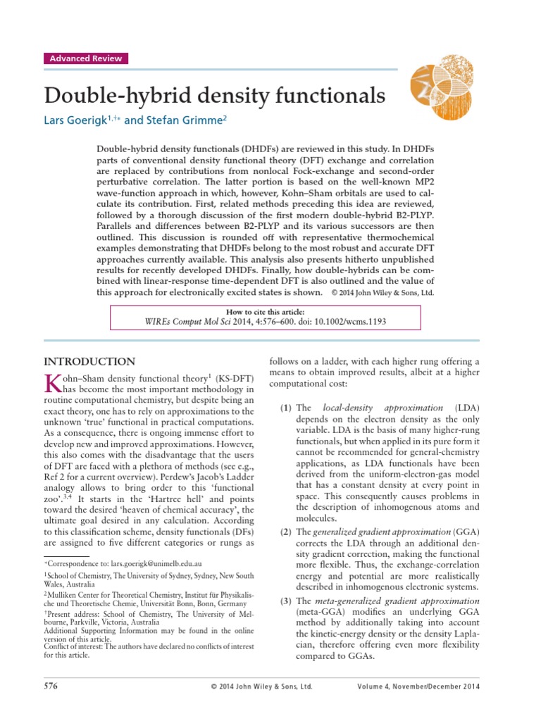 WIREs Comput Mol Sci 2014 Goerigk Doublehybrid Density Functionals | PDF | Density Functional ...