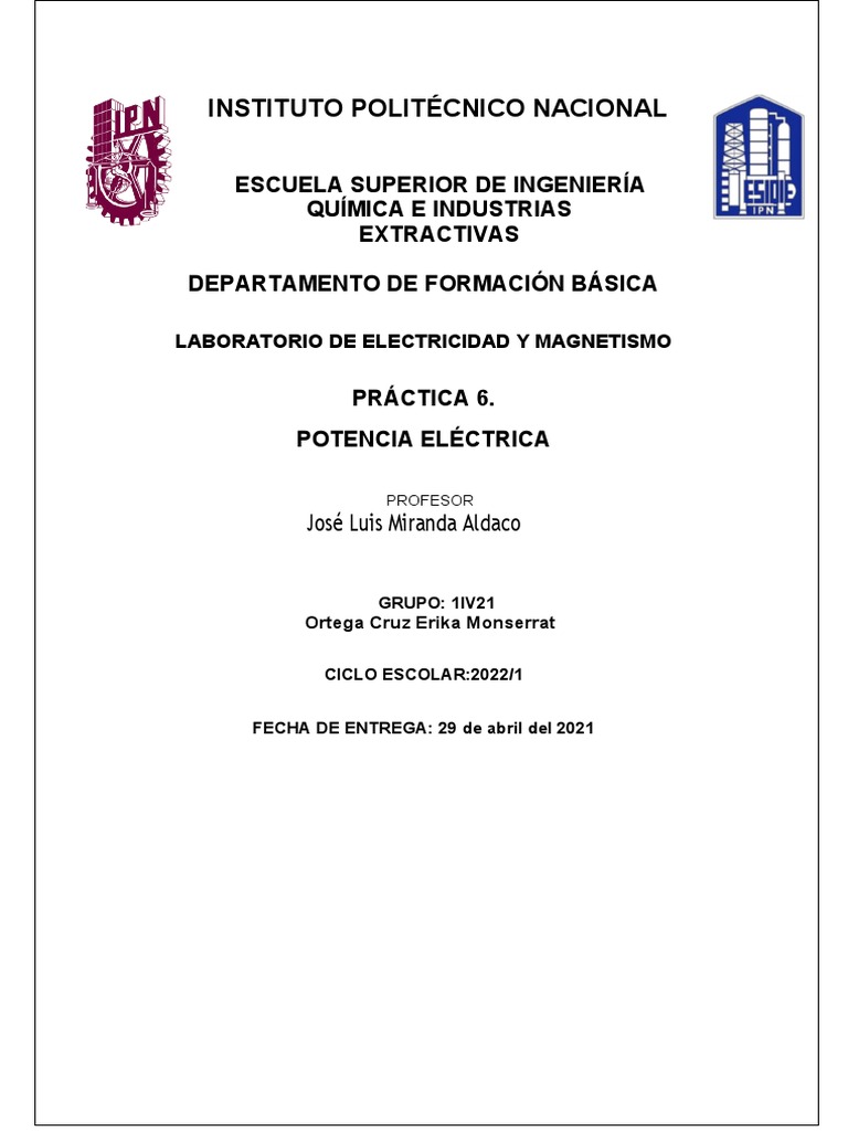Practica 6 Potencia Electrica Pdf Energia Electrica Ingenieria
