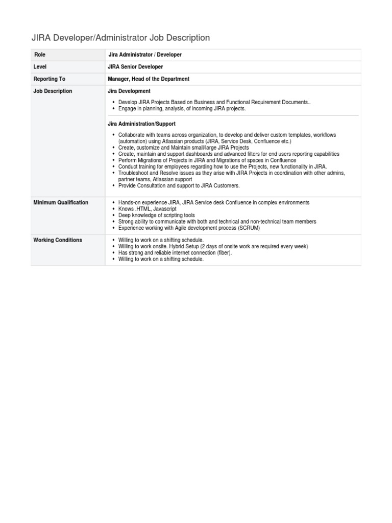 JIRA Developer/Admin Job Description | PDF | Computers