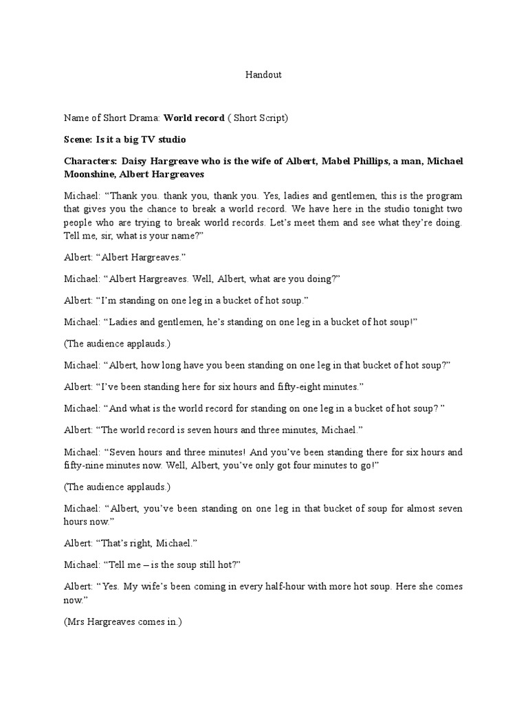 Drama Script - World Record - (Handout) | PDF