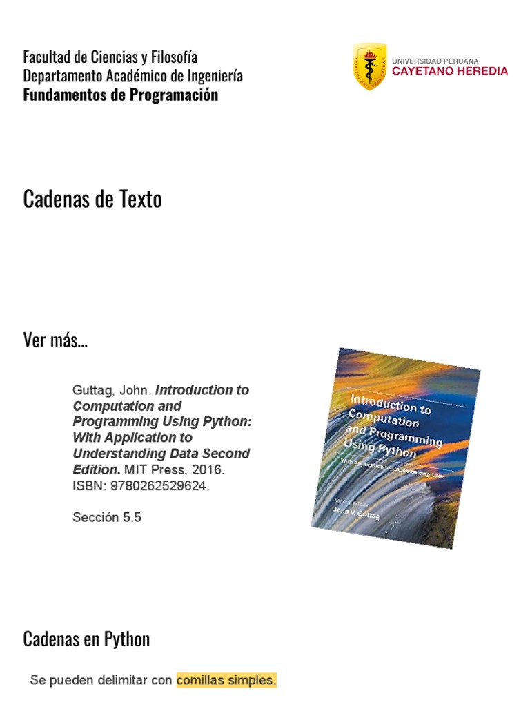 11.1 Cadenas de Texto UPCH | PDF | Cadena (informática) | Python (lenguaje de programación)