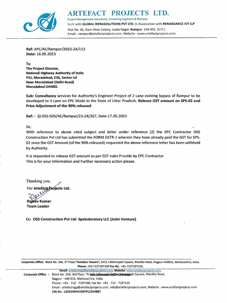 Letter No. 113 Release GST Amount SPS-02 | PDF