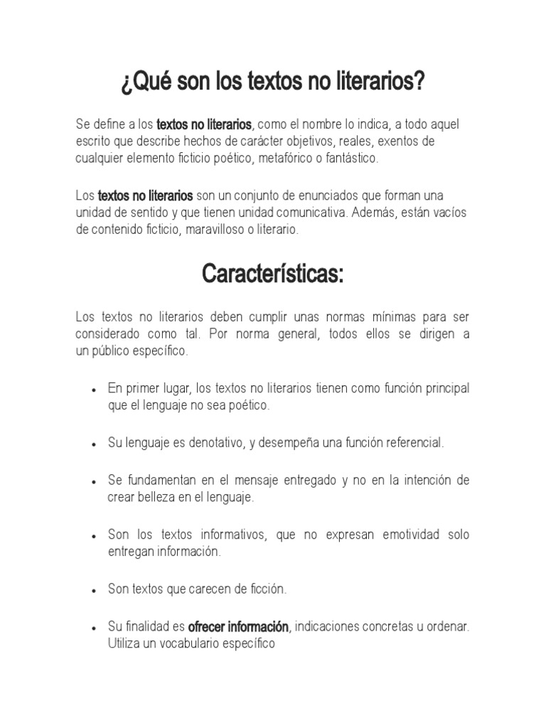 Definición y características de textos no literarios | PDF | Clásicos ...