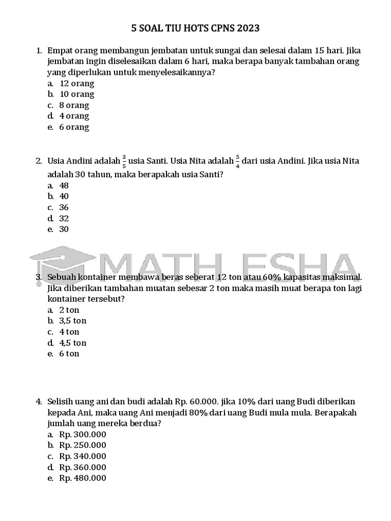 5 Soal Tiu Hots | PDF