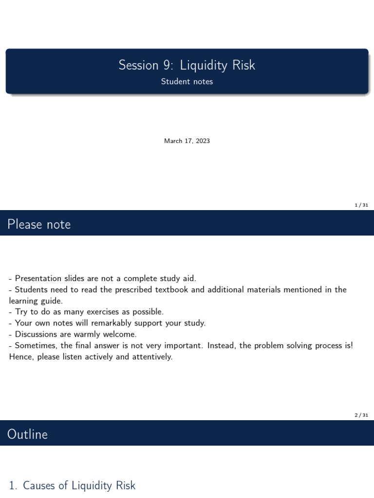 BM - Session 9 - Liquidity Risk - Student Notes | PDF | Equity (Finance ...