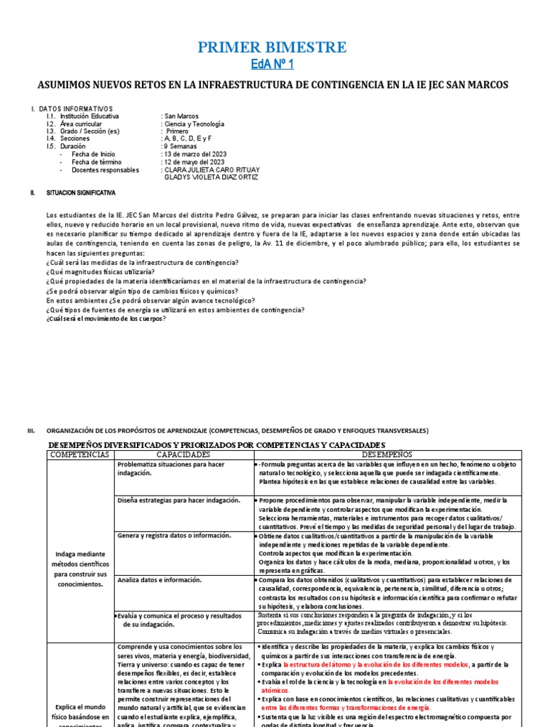 Primer Bimestre: Eda #1 | PDF | Importar | Aprendizaje