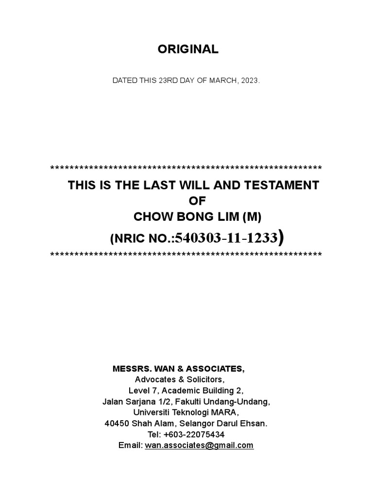 Example of WILLS | PDF | Will And Testament | Executor