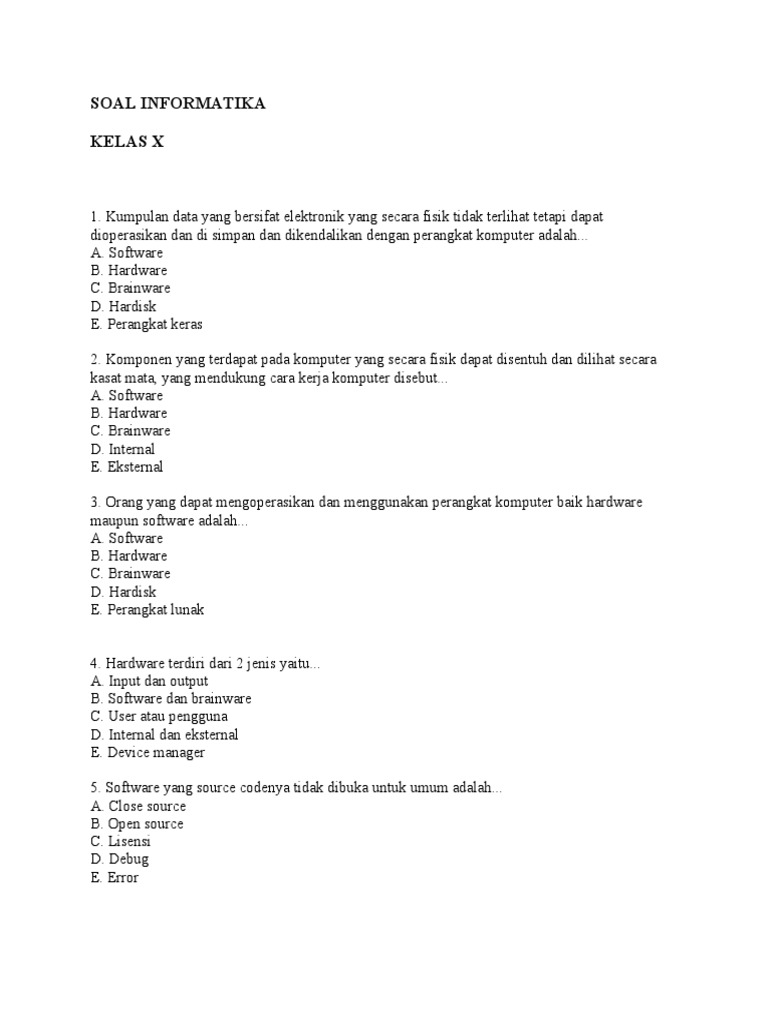 Soal Informatika Kelas X 2021-2022 | PDF