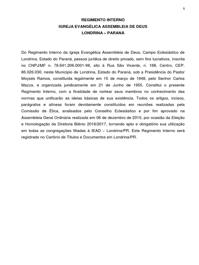 REGIMENTO INTERNO ATUALIZADO EM 03-02-2016 Revisado | PDF | Igreja católica | Igreja cristã