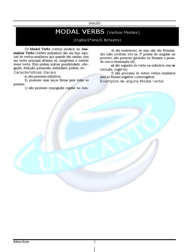 Lesson 3 Modal Verbs Licao 3 Verbos Moda | PDF | Linguística