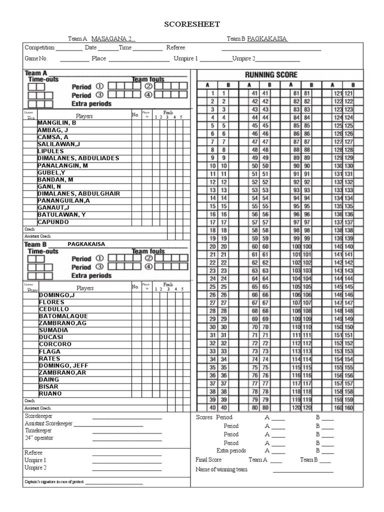 SCORESHEET | PDF | Referee | Sports
