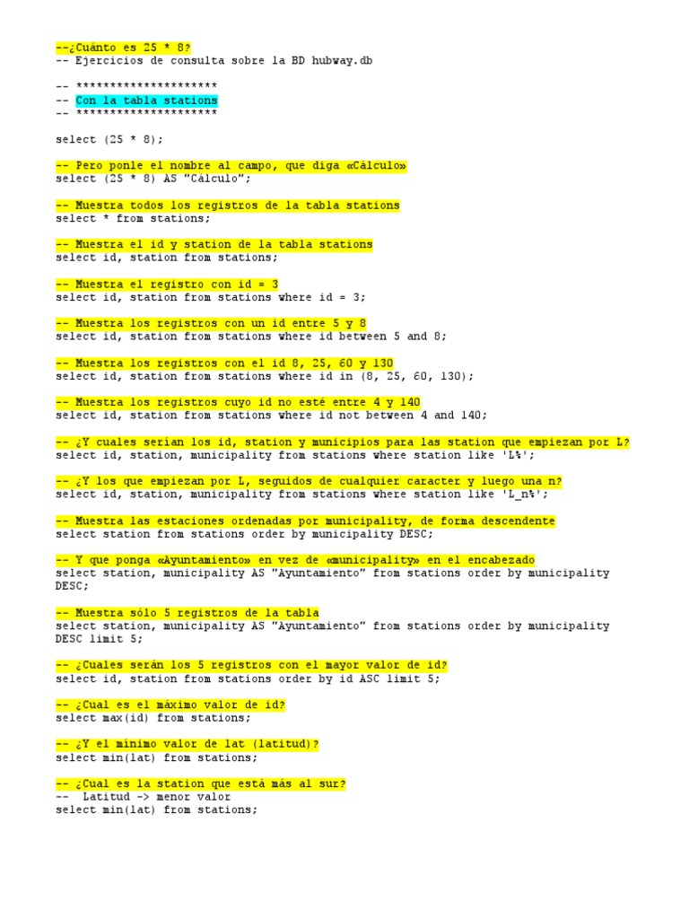 SQL Basic Exercises | PDF | SQL | Datos de computadora