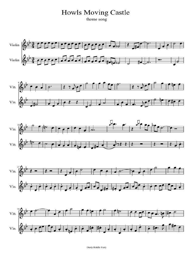 Howl's Moving Castle Theme Violin Duet | PDF