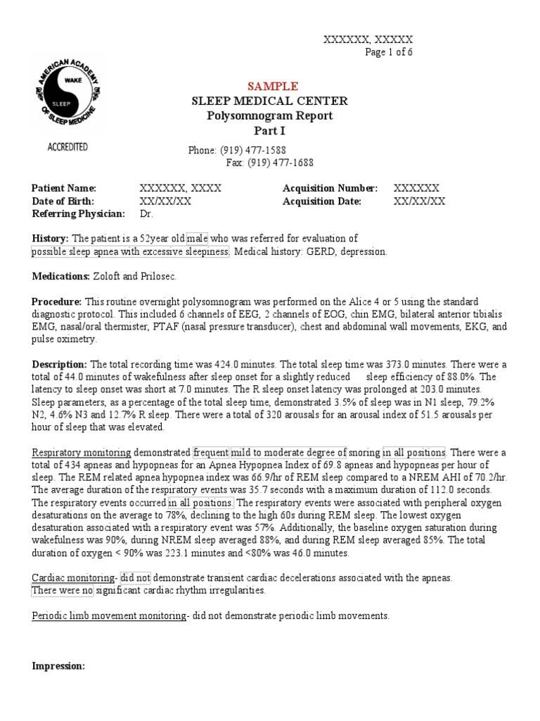 PSG Diagnostic Report Sample | PDF | Sleep | Physiology