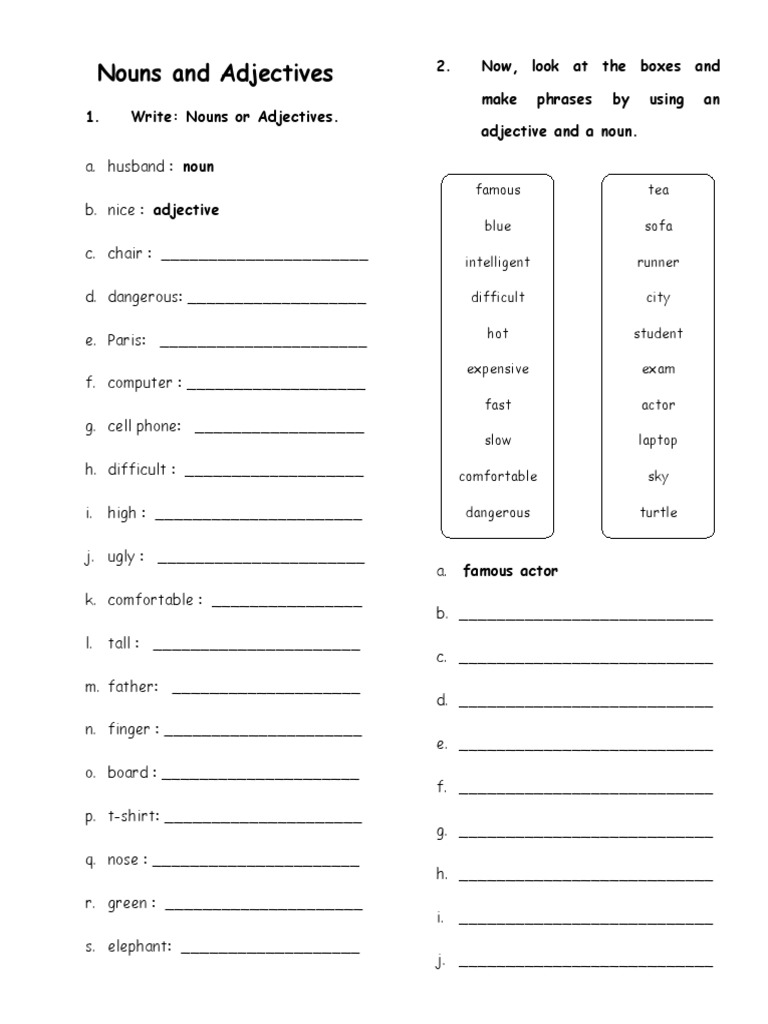 Nouns and Adjectives Worksheet | PDF | Language Arts & Discipline ...