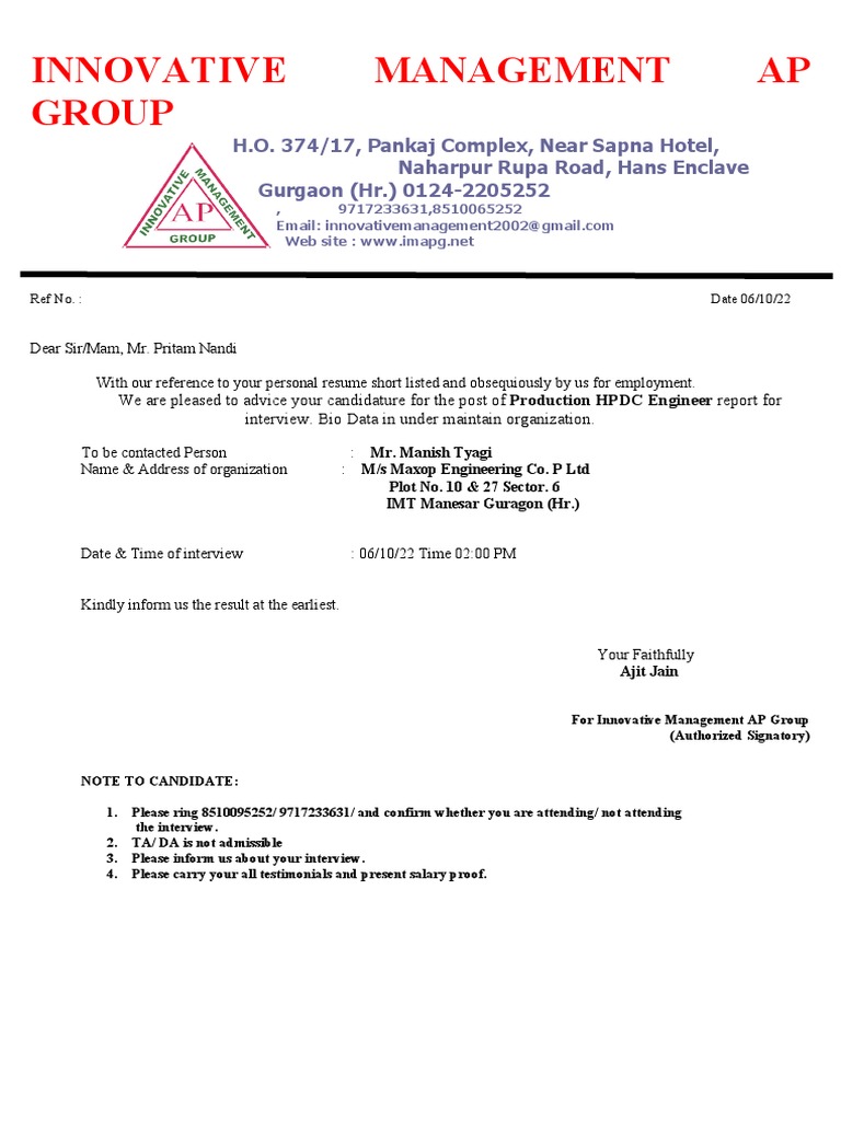 Maxop Engineering Interview Invitation | PDF